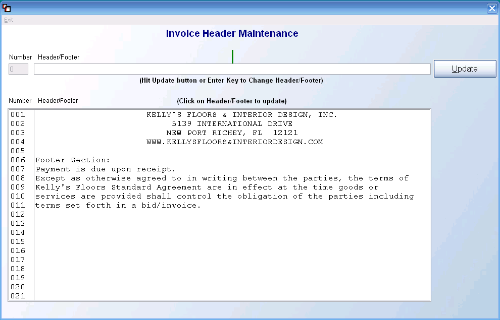 Invoice Header Maintenance