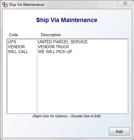 Ship Via Code Maintenance