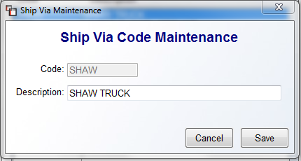 Ship Via Code Maintenance