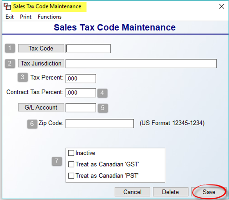 Sales Tax Code Maintenance