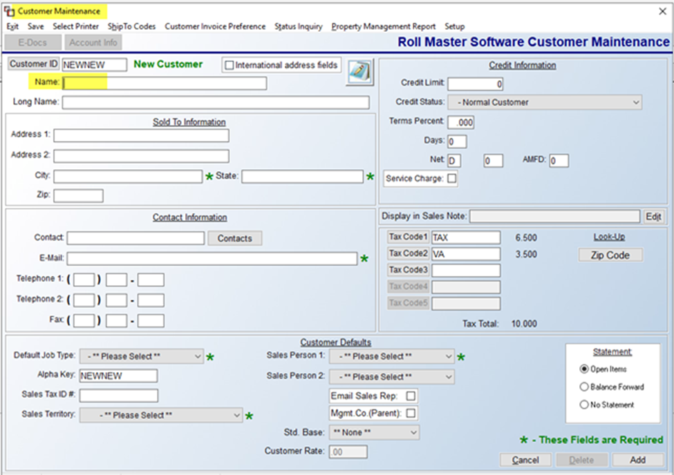 Customer Maintenance