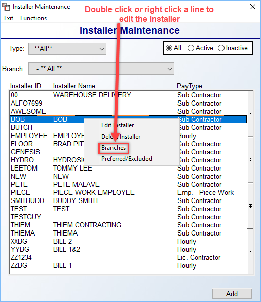 Setting an Installer as Active/Inactive