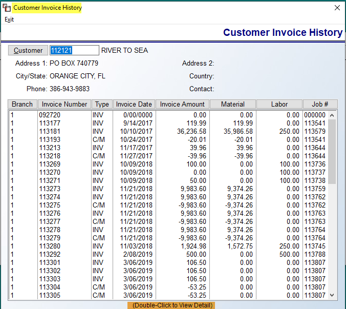 Invoice History Inquiry