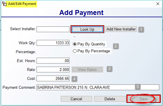 Job Labor Maintenance Installer Payments