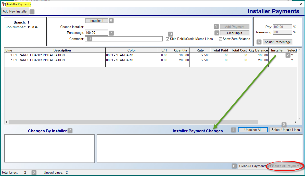 Job Labor Maintenance Installer Payments