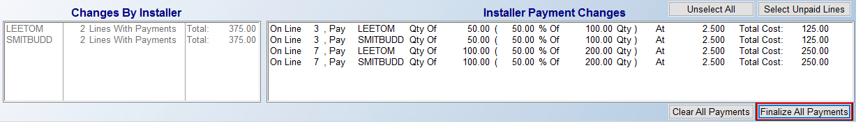 Job Labor Maintenance Installer Payments