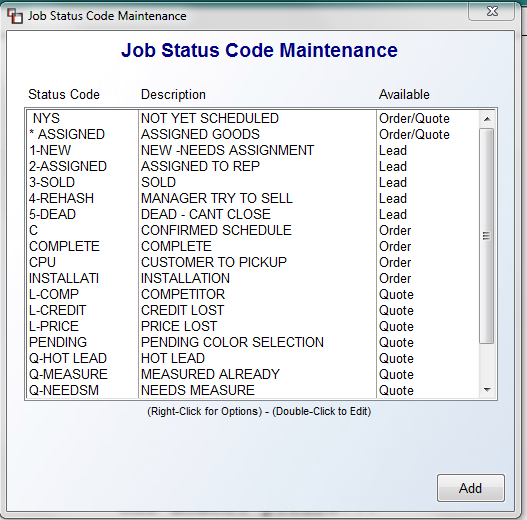 Job Status Code Maintenance