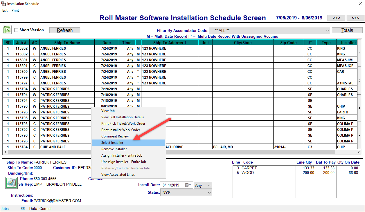 Assigning a Specific Installer through Installation Schedule or Order Entry