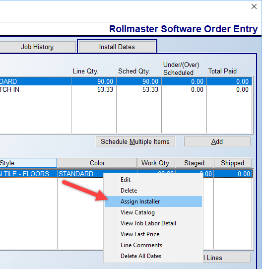 Assigning a Specific Installer through Installation Schedule or Order Entry