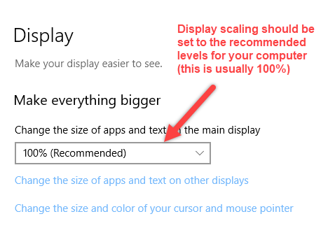 Recommended Screen Resolution / Scaling Settings / Font Types